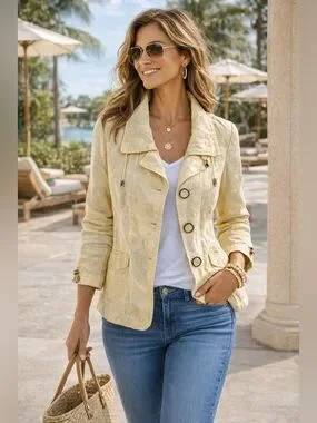 Chico's | Jackets & Coats | Chicos Yellow Linen Blend Jacket Size ...